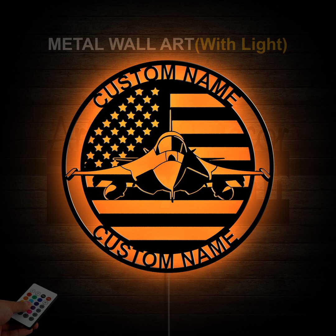 Custom American Jet Fighter Metal Sign LED Light Jet Fighter Metal Wall ...