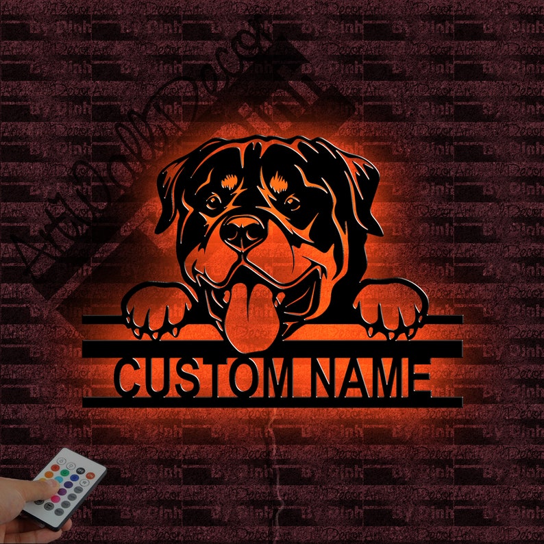 Personalized Rottweiler Metal Sign LED Light, Custom Rottweiler Name ...