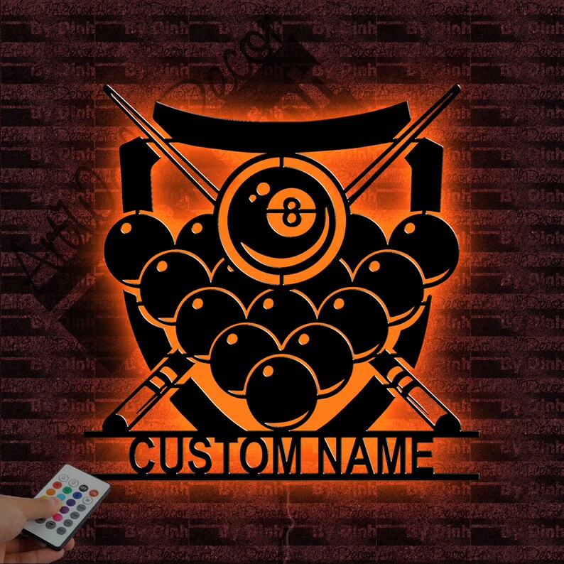 Personalized Billiards Metal Sign LED Light, Custom Billiards Metal ...