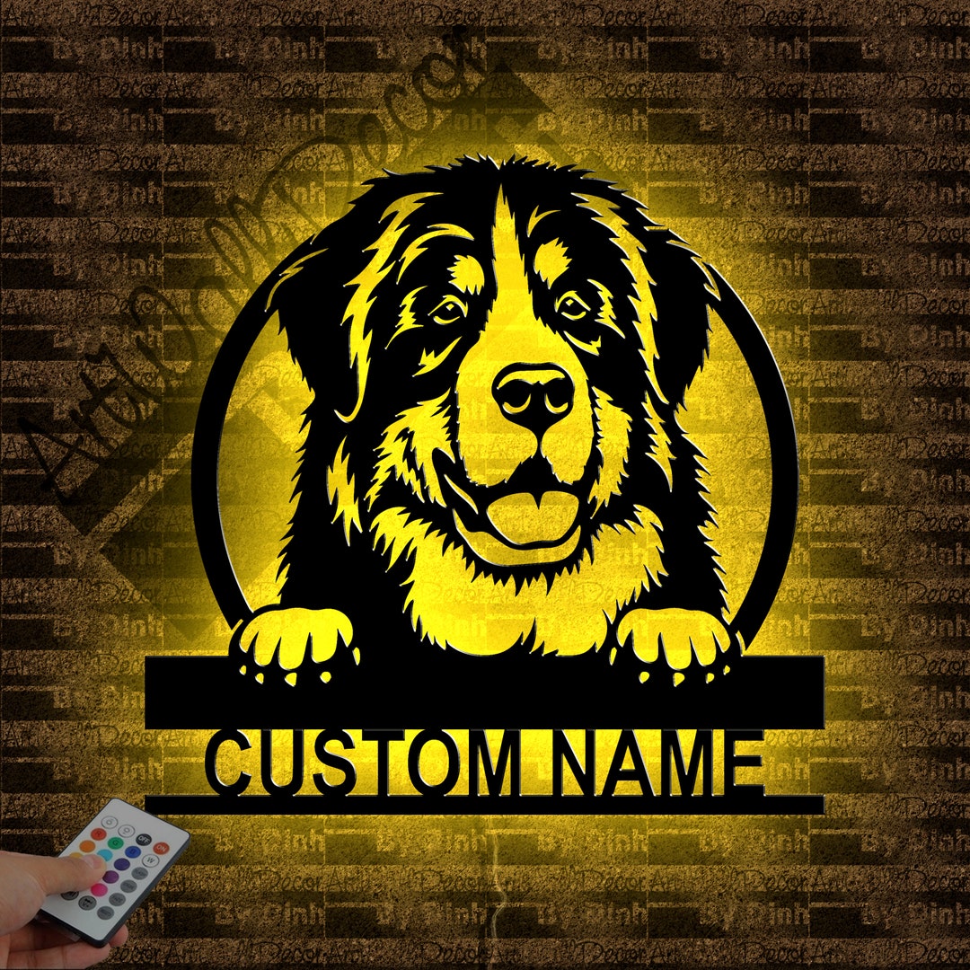 Personalized Newfoundland Dog Metal Sign LED Light, Newfoundland Metal ...