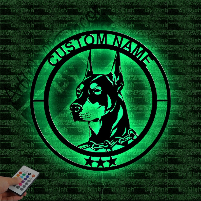 Custom Doberman Dog Metal Sign LED Light, Doberman Dog Metal Wall Art ...