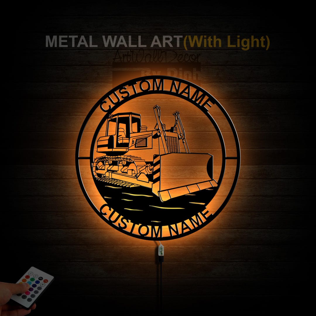 Personalized Bulldozer Metal Sign LED Lights Bulldozer Metal Wall Art ...