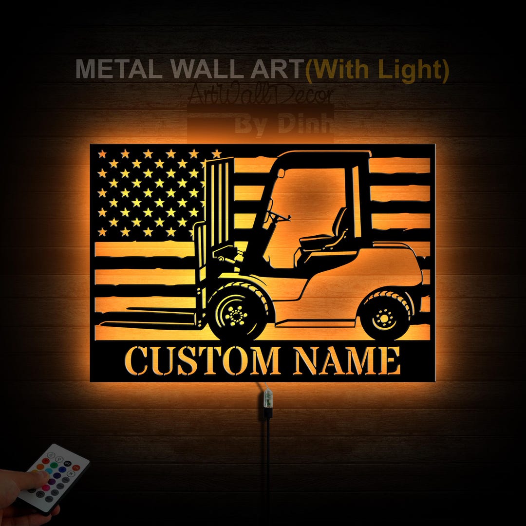 Personalized US Forklift Metal Wall Art LED Lights Forklift Metal Sign ...