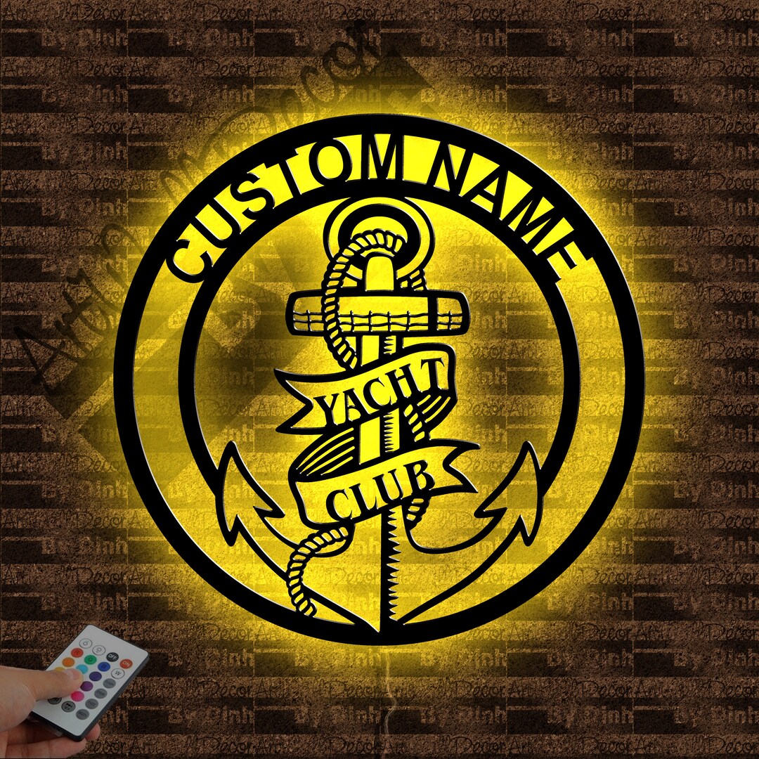 Custom Anchor Nautical Metal Sign LED Light, Anchor Metal Wall Art ...