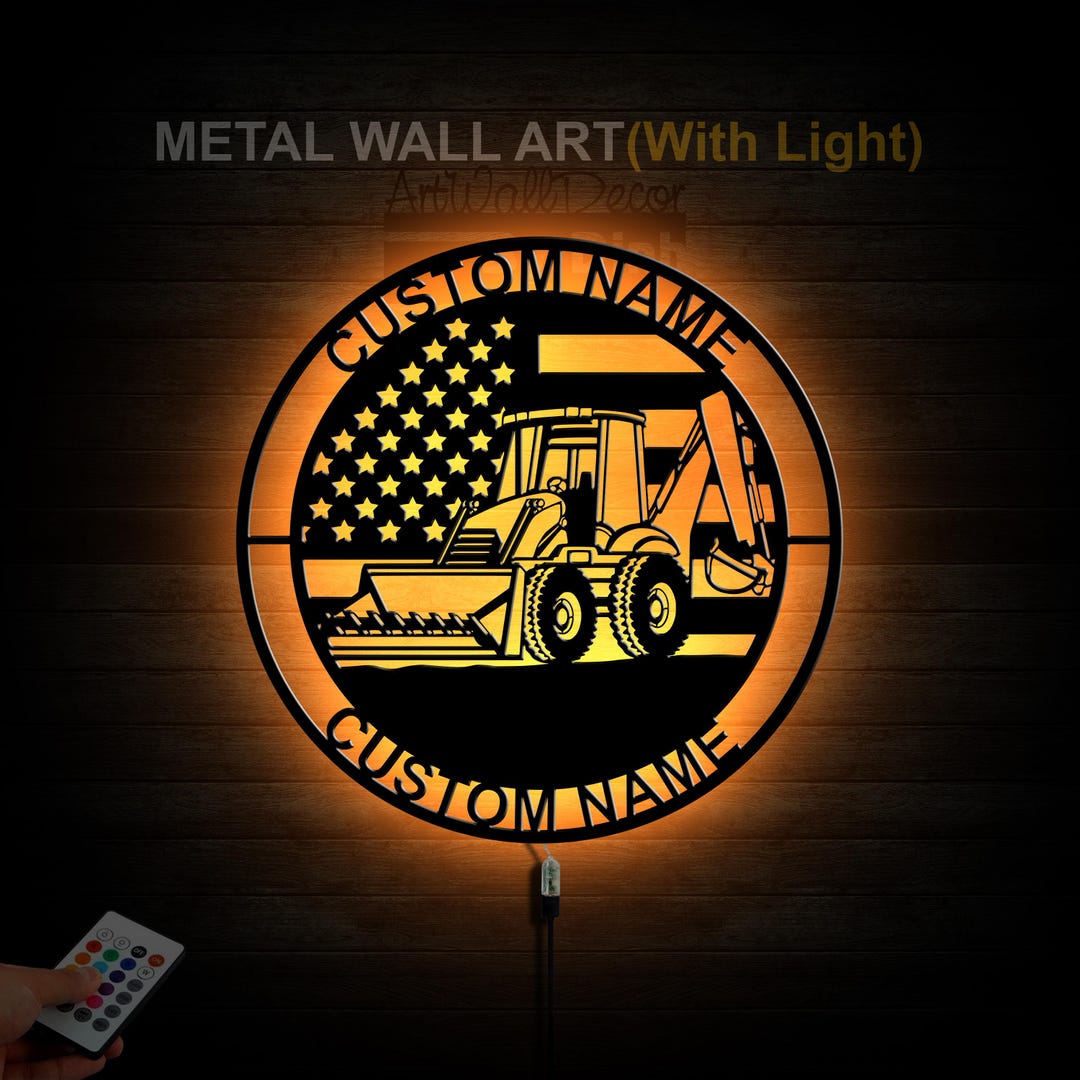 Personalized Backhoe Loader Truck Metal Sign LED Light Backhoe Truck ...