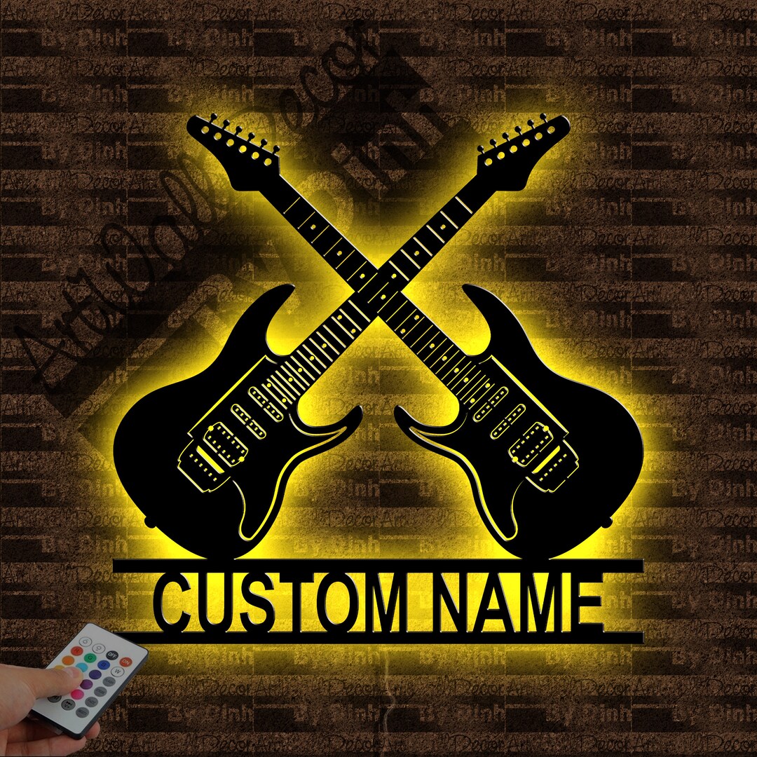 Custom Electric Guitar Metal Sign LED Light, Electric Guitar Metal Wall ...