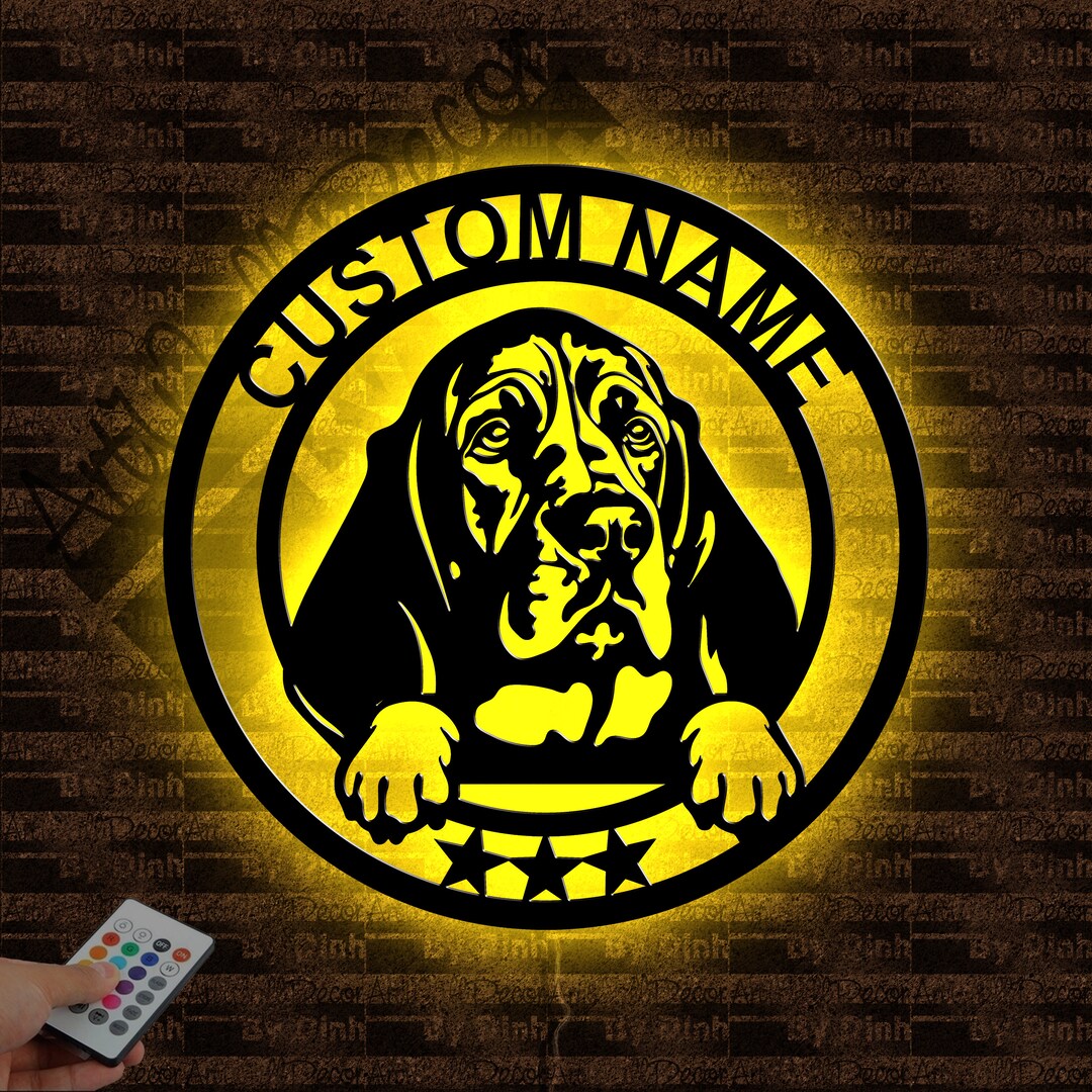 Custom Bloodhound Dog Metal Sign LED Light, Dog Metal Wall Art, Dog ...