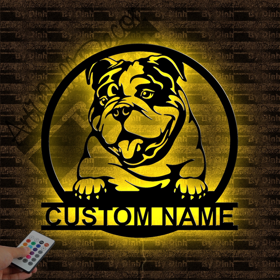 Personalized English Bulldog Metal Sign LED Light Custom Dog Lover Name ...
