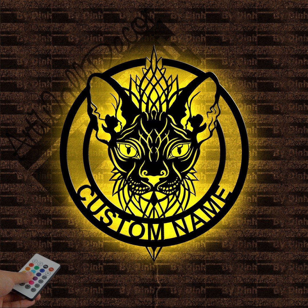 Custom Sphynx Cat Metal Sign LED Light, Sphynx Cat Metal Wall Art, Cat ...