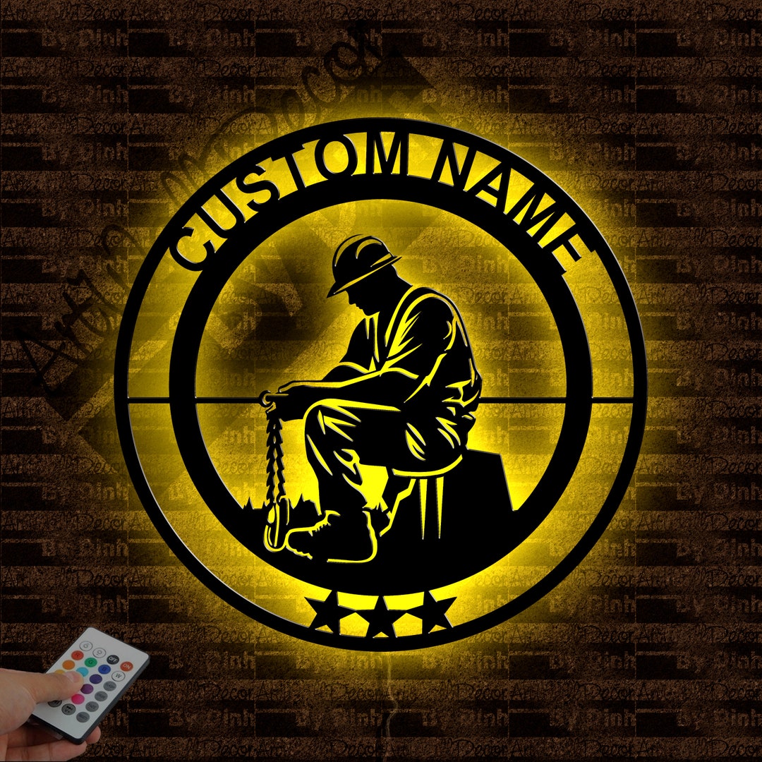 Custom Lineman Worker Metal Wall Art LED Light, Lineman Metal Sign ...