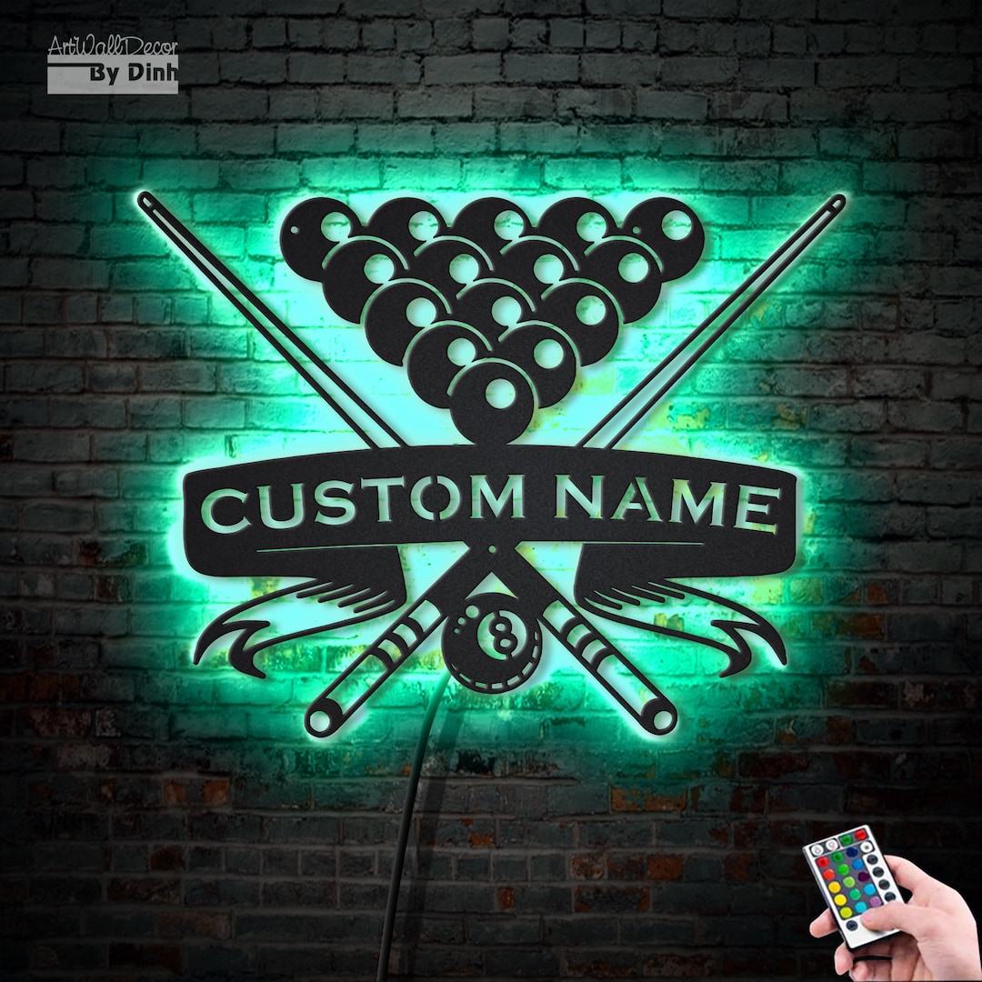 LED Light up Billiards Metal Wall Art With Snooker Player Name ...