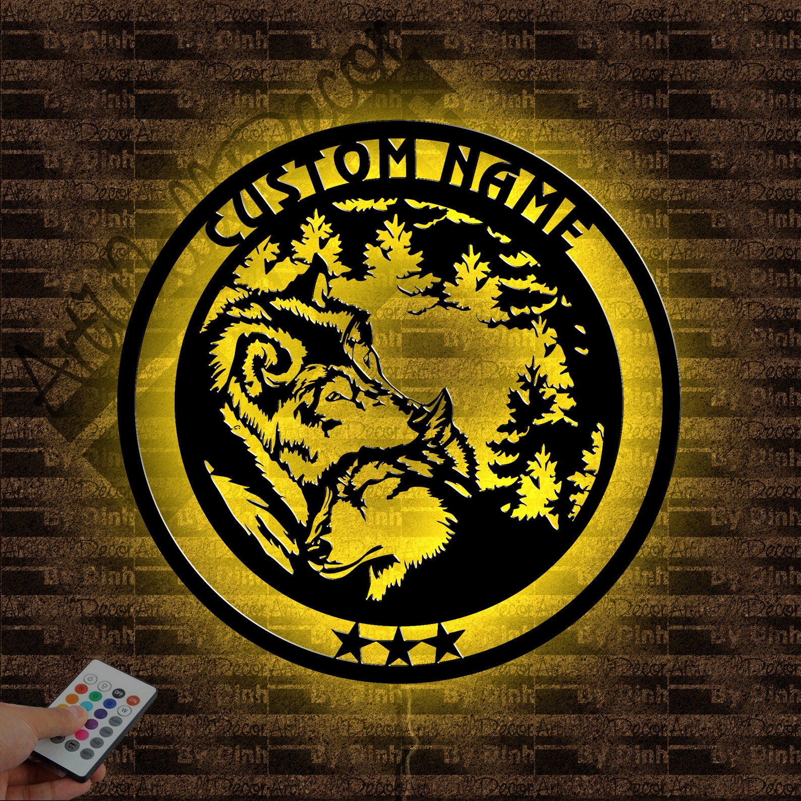 Personalized Wolves Metal Wall Art LED Light, Custom Wolf Metal Sign ...