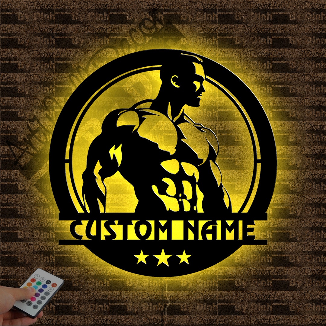 Personalized Home Gym Metal Wall Art LED Light, Gym Metal Sign, Home ...