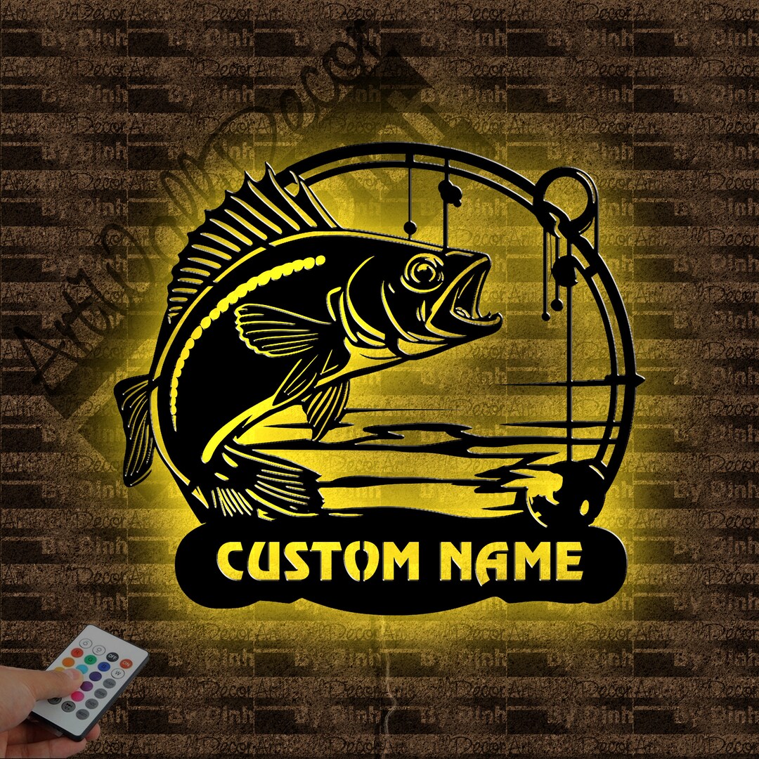 Custom Bass Fishing Metal Sign LED Light, Fishing Club Sign, Bass ...