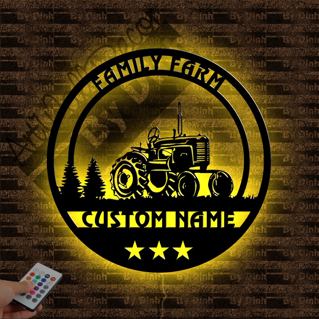 Personalized Tractor Metal Sign LED Light, Tractor Metal Wall Art ...