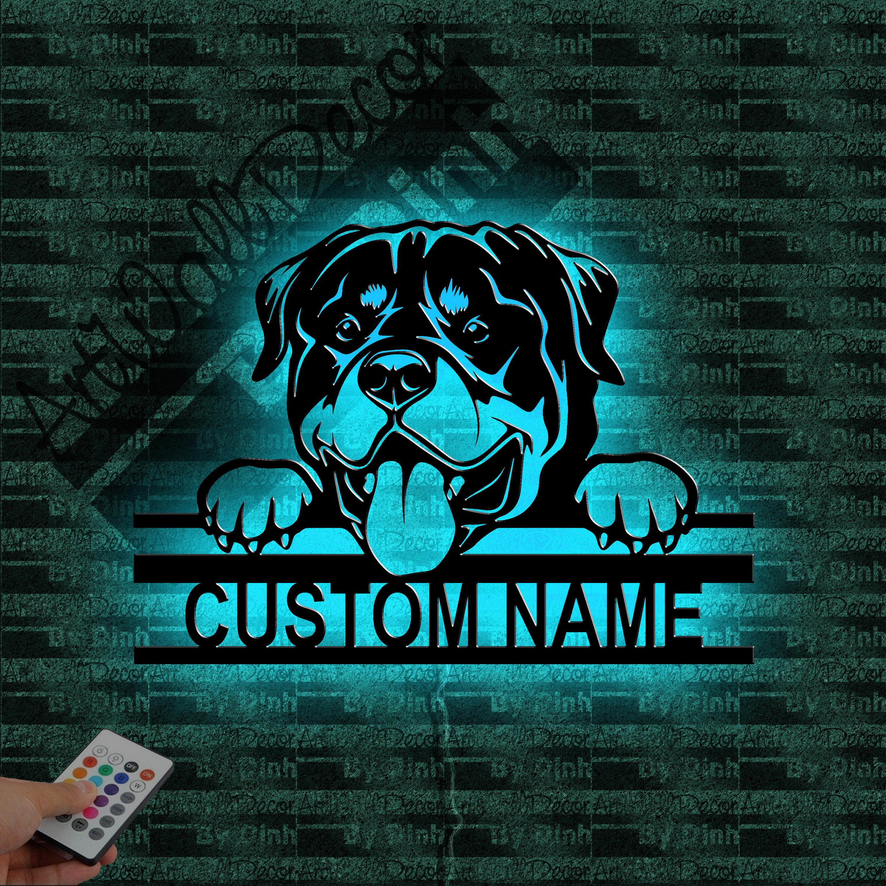 Personalized Rottweiler Metal Sign LED Light, Custom Rottweiler Name ...
