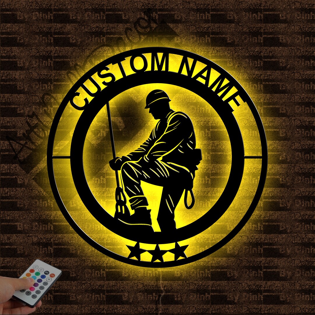 Personalized Lineman Metal Wall Art LED Light, Cable Worker Metal Sign, Custom Lineman Name Sign ...