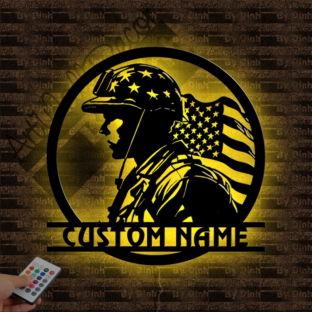 Personalized American Soldier Metal Sign LED Light, Military Metal Wall ...