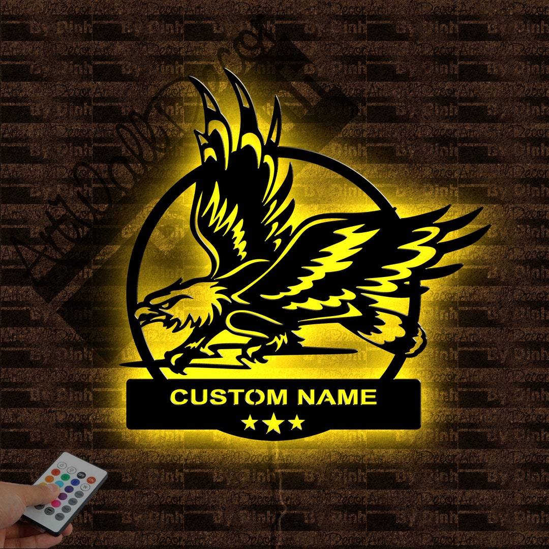 Personalized Eagle Metal Wall Art LED Light, US Eagle Metal Sign, Eagle ...