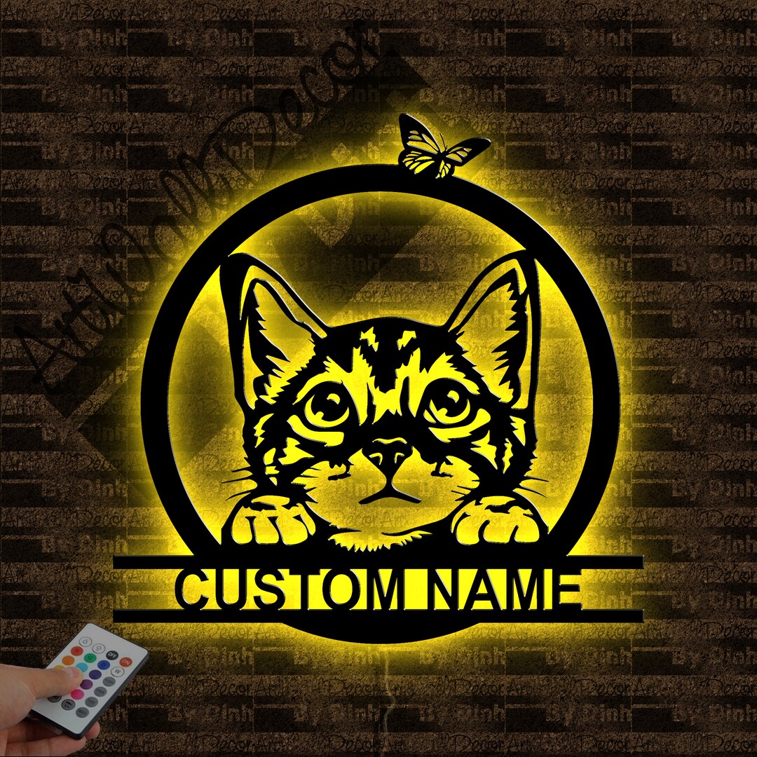 Personalized Funny Cat Metal Sign LED Light, Cute Cat Lover Name Sign ...