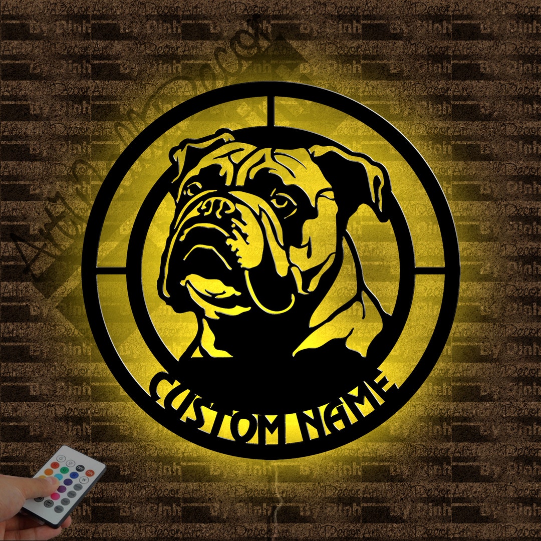 Personalized American Bulldog Metal Wall Art LED Light, American ...