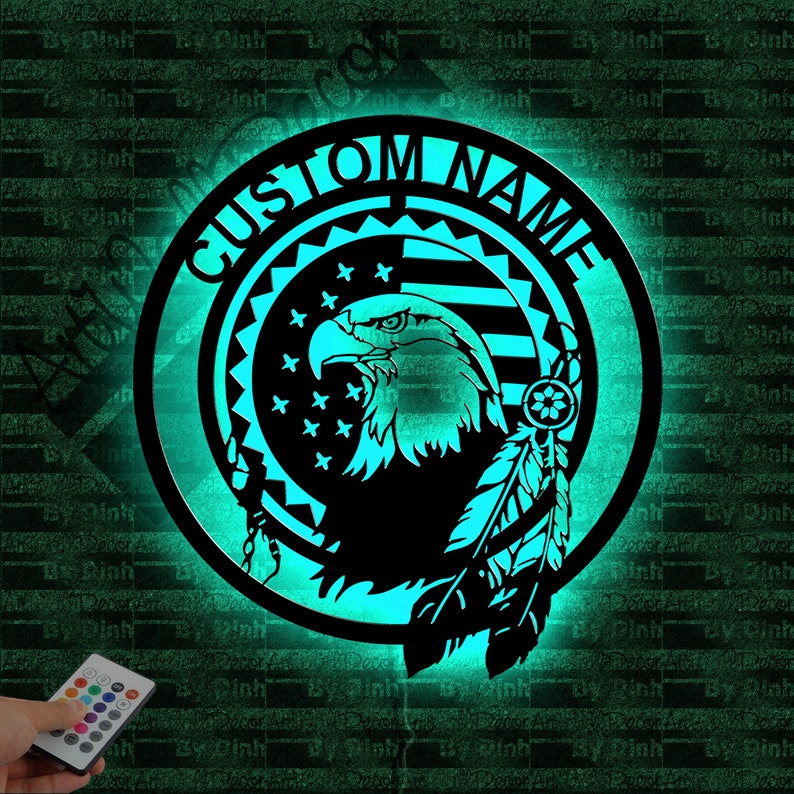 Custom Native Eagle Metal Wall Art LED Light, Native Eagle Metal Sign ...