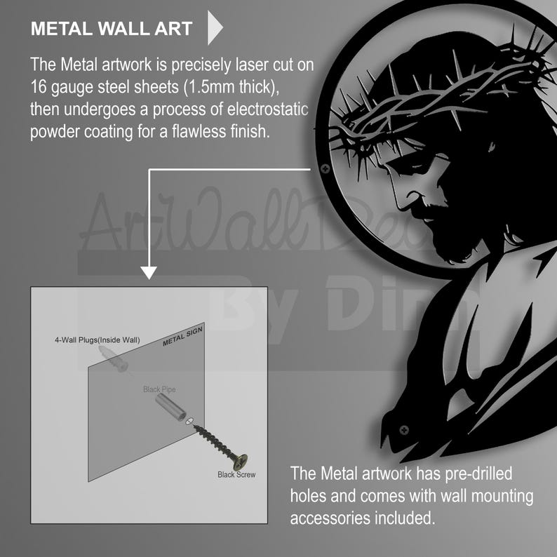Jesus Christ LED Metal Wall Art, Jesus Head Down Silhouette, Religious ...
