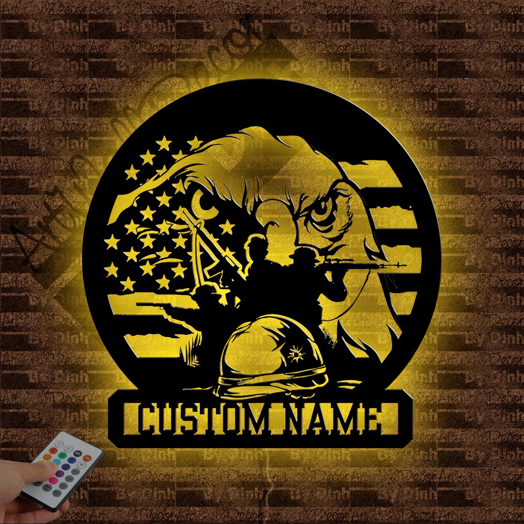 Custom US Soldier Salute Metal Sign LED Light, Military Metal Wall Art ...