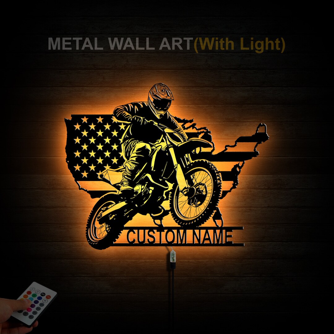 Custom LED US Motocross Metal Sign, American Dirt Bike Name Sign ...