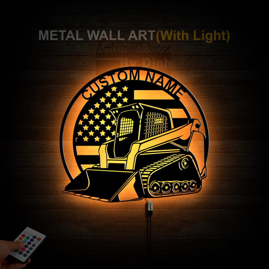Personalized US Skid Steer Metal Sign LED Light Skid Steer Metal Wall ...