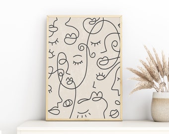 Abstract Female Face Print, Printable One Line Drawing, Feminine ...