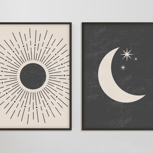 Boho Sun and Moon Print Set of 2, Set of 2 Prints, Neutral Printable ...