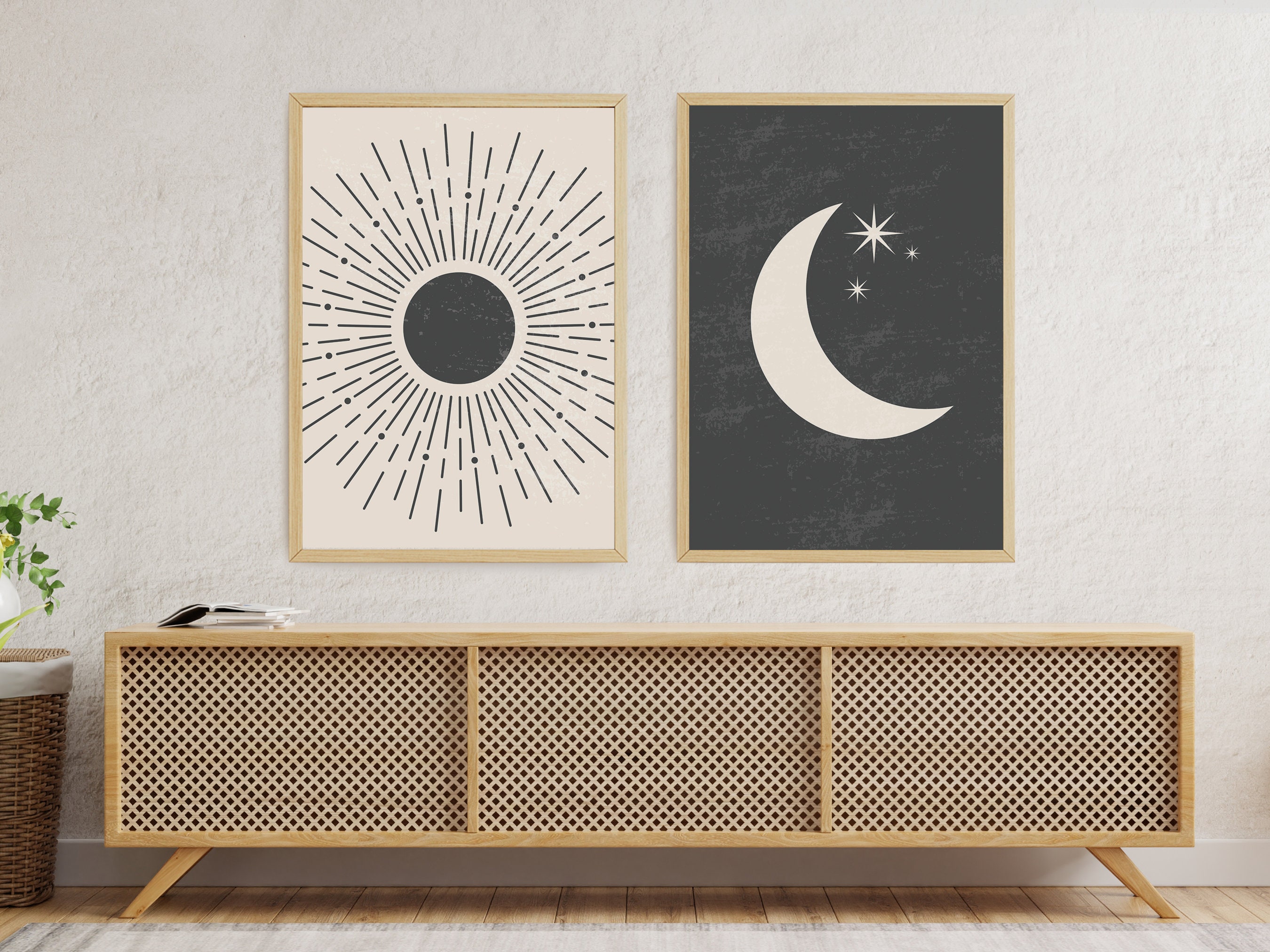 Boho Sun and Moon Print Set of 2, Set of 2 Prints, Neutral Printable ...