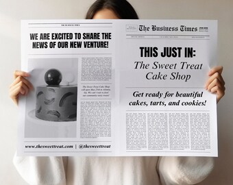 Canva Business Newspaper Template, Business Announcement Newspaper for ...