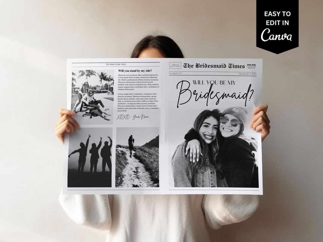 Bridesmaid Proposal Newspaper Template: Bridal Party Keepsake (canva ...