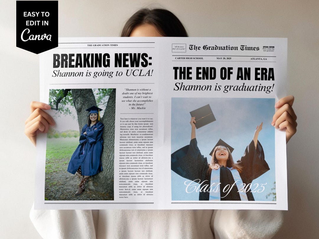 Editable Graduation Newspaper Invitation Template: Canva Party Invite ...