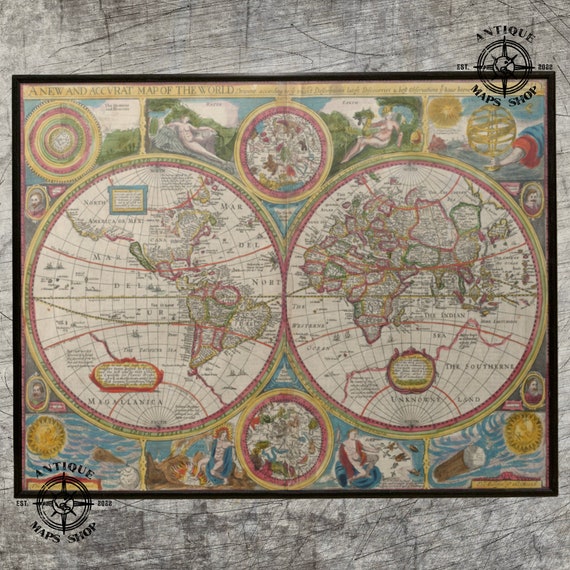 Vintage Map of the World 1662 Old Atlas Antique Poster | Etsy