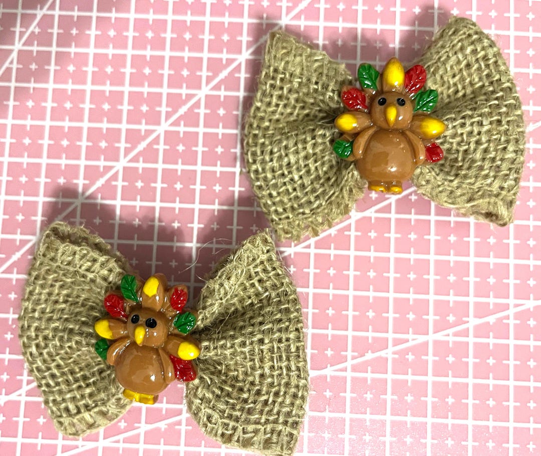 CLEARANCE - Handmade Thanksgiving Burlap Turkey Hair Bow Clips, Set of ...