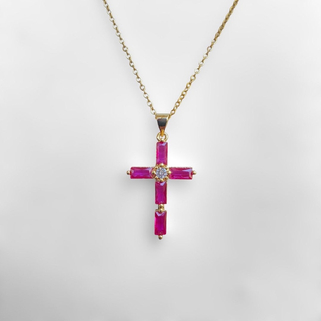 Ruby Cross Necklace for Women Unique Pendant for Women Religious Gift ...