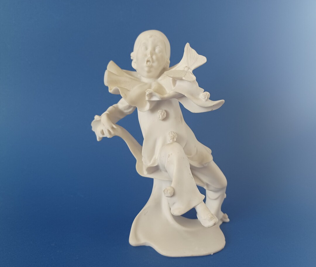 Pierrot Figure With Butterfly Vintage Bisque Porcelain Beige - Etsy