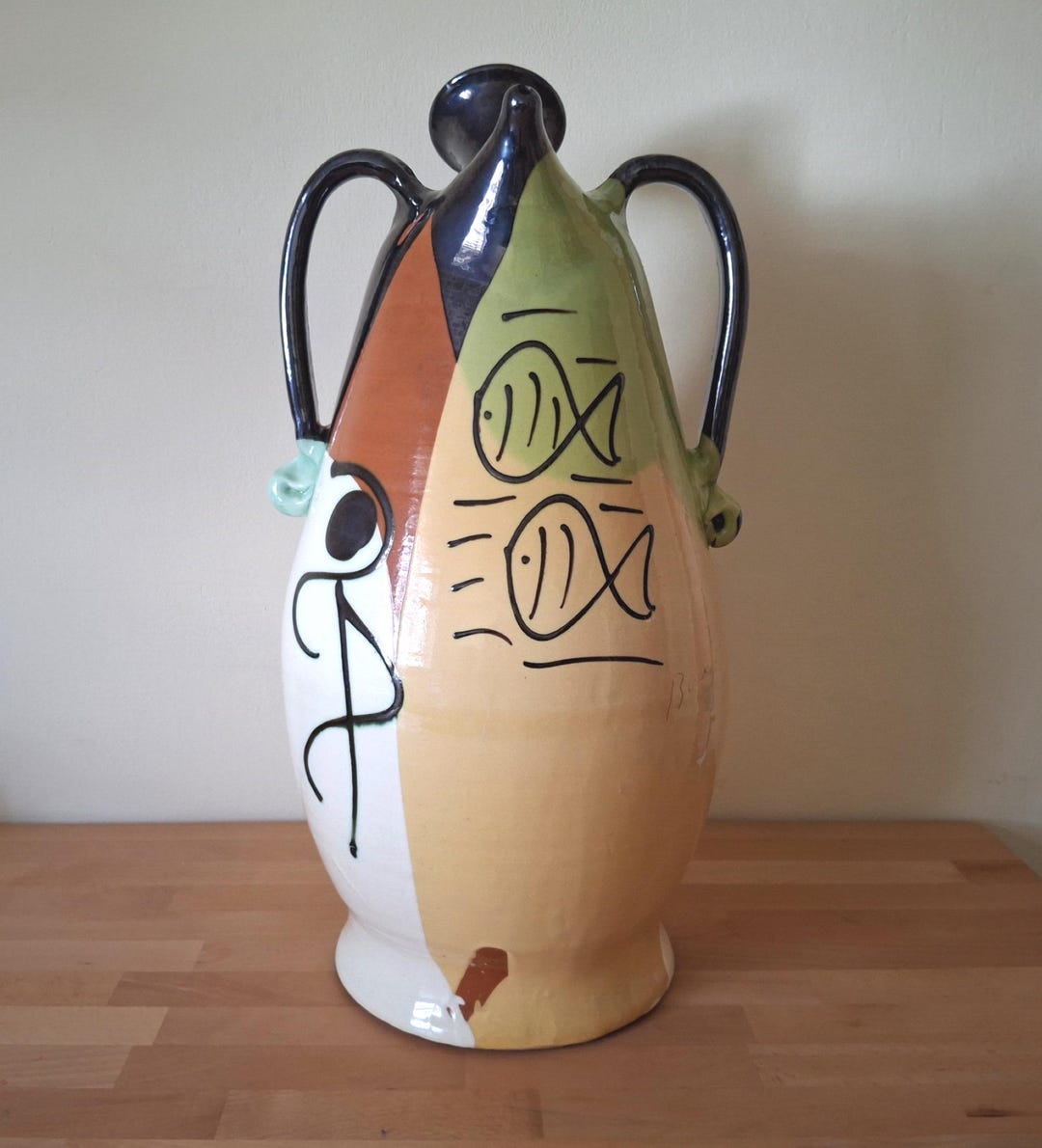 Large Outstanding Thomas Buxo Art Ceramics Botijo Mid Century Abstract ...