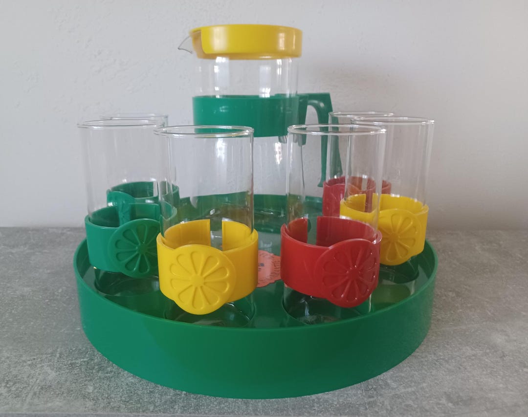 Vintage 70s Original Nestea Lemon Drinking Set Glasses Jug Jena Glass ...