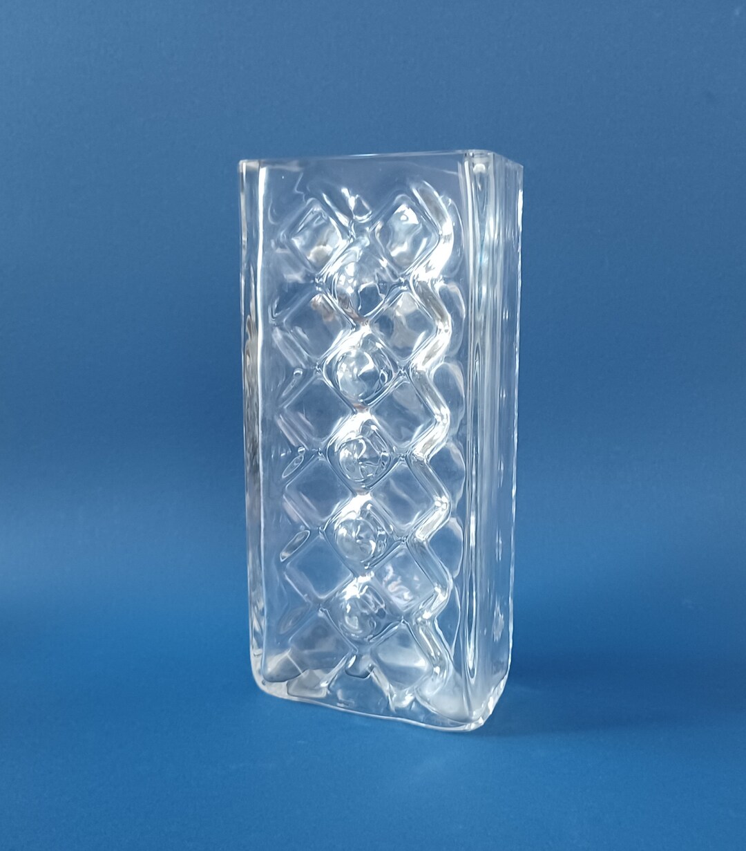 Op Art Glass Vase Rectangular Heavy Clear Glass Diamonds Semicircles ...