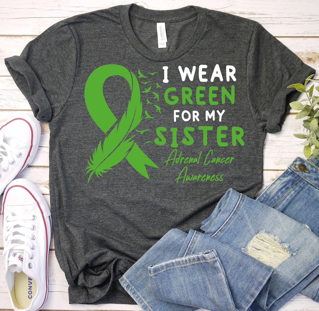 Adrenal Cancer Awareness Shirt,adrenal Cancer Green Ribbon,adrenal ...
