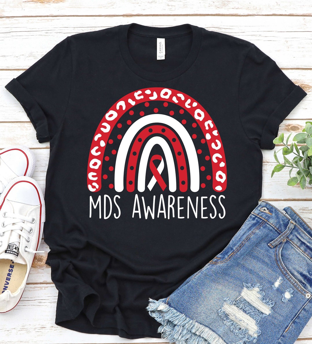 Myelodysplastic Syndrome Awareness Shirt,mds Red White Ribbon ...