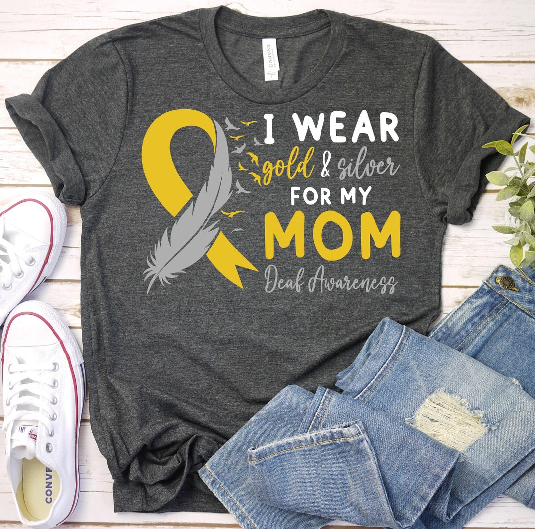 Deaf Awareness Shirt,deaf Awareness Gold and Silver Ribbon Shirt,deaf ...