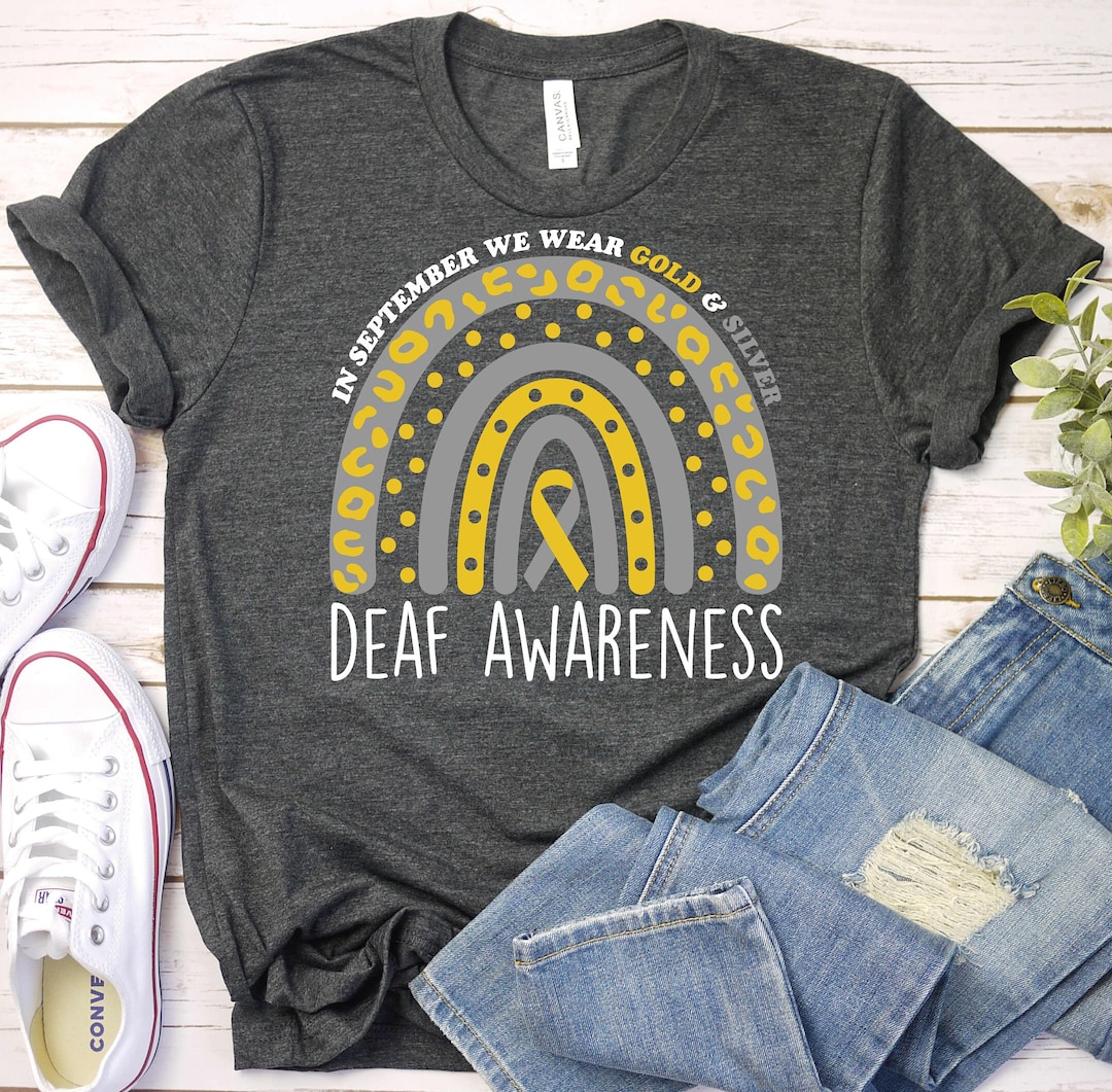 Deaf Awareness Shirt,deaf Awareness Gold and Silver Ribbon Shirt,deaf ...