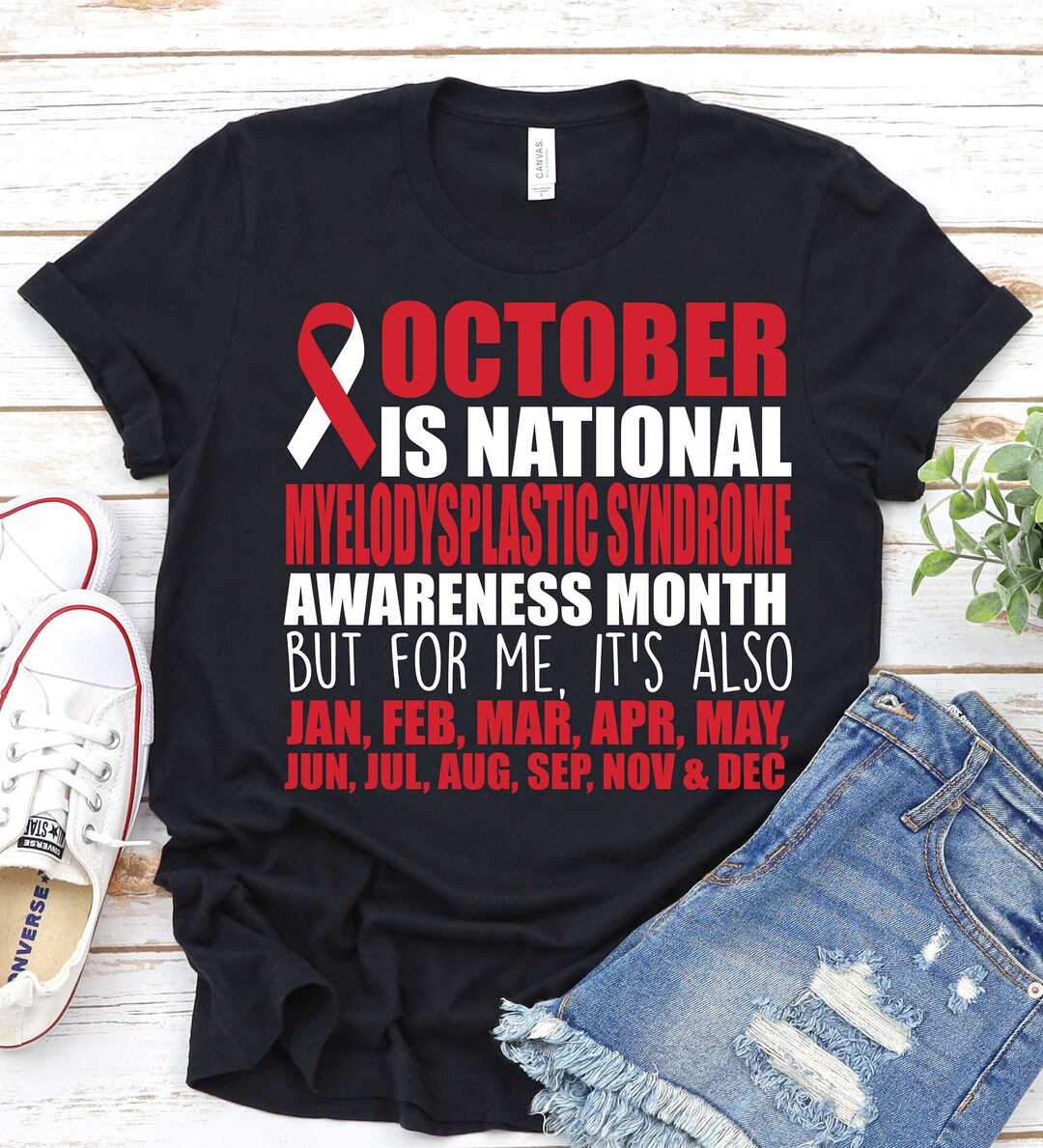 Myelodysplastic Syndrome Awareness Shirt,mds Red White Ribbon ...