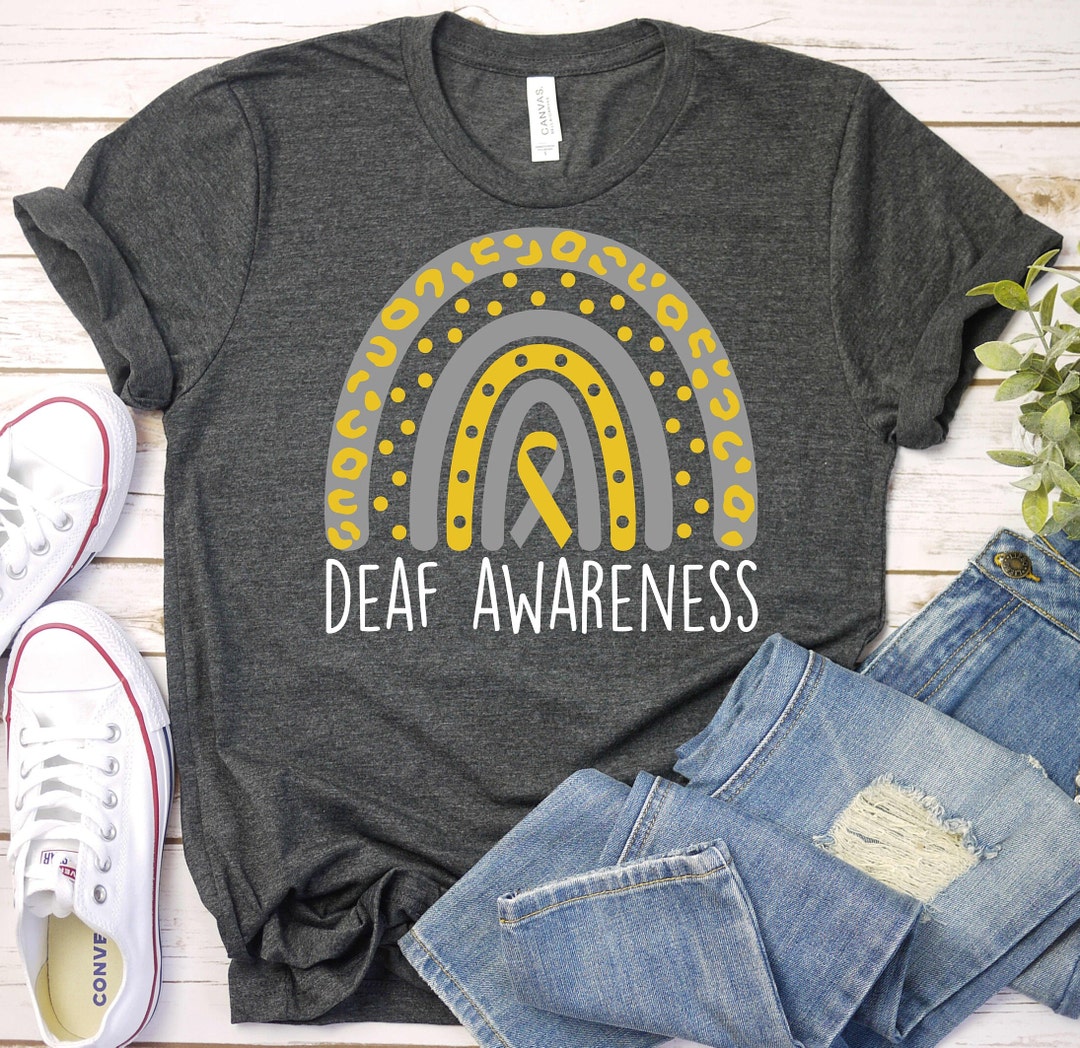 Deaf Awareness Shirt,deaf Awareness Gold and Silver Ribbon Shirt,deaf ...