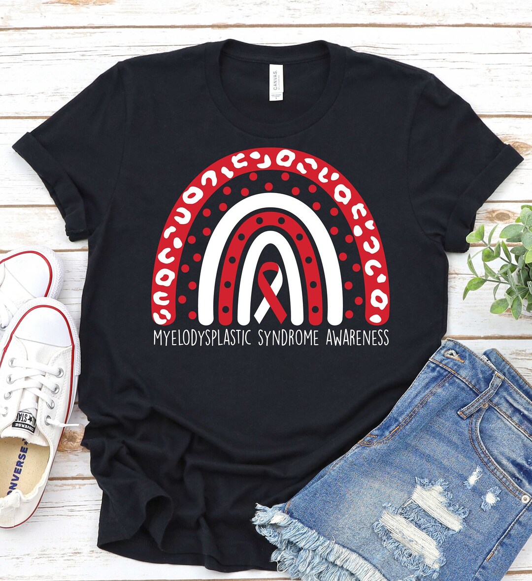 Myelodysplastic Syndrome Awareness Shirt,mds Red White Ribbon ...